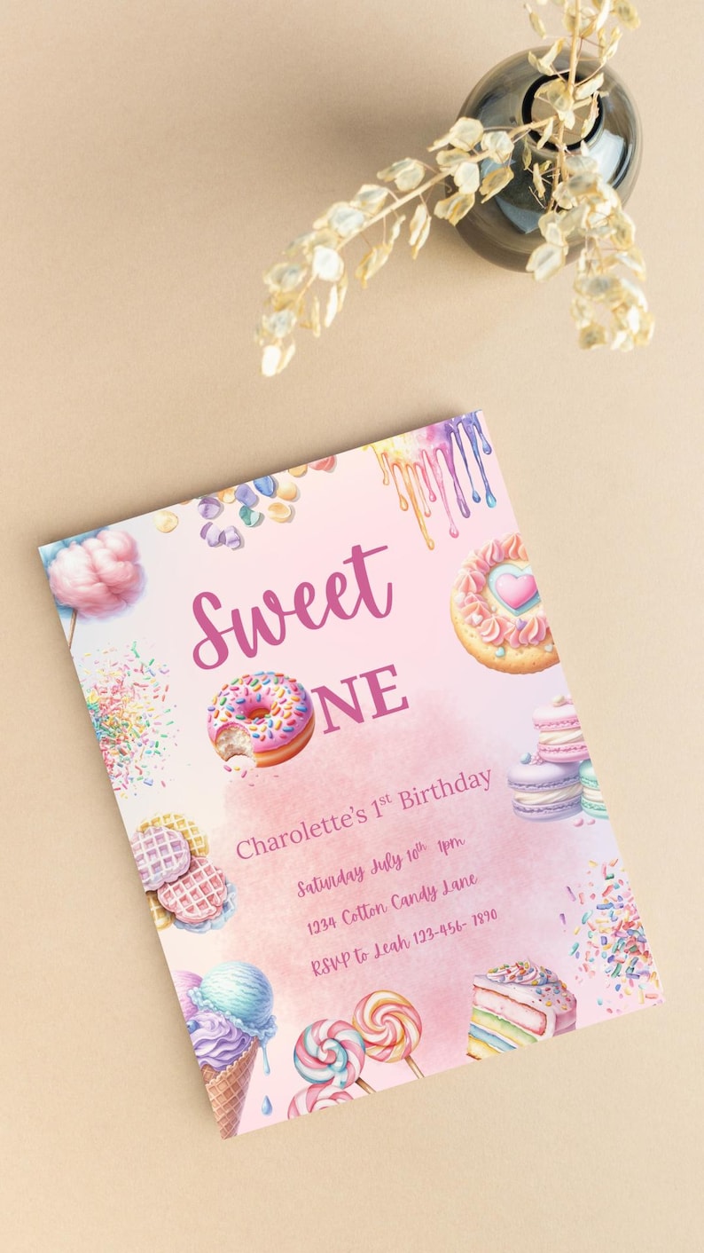Sweet One Birthday Invitation Template | First Birthday Party Invite ...