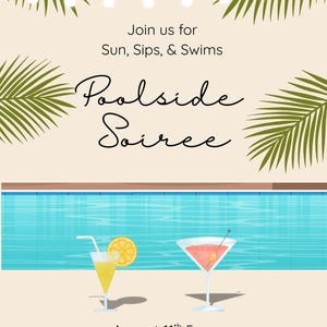 Poolside Soirée Invitation • Adult Pool Party Invite • Summer Cocktail ...