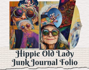 Hippie Old Lady Junk Journal Folio, Boho Groovy Old Lady Ephemera Kit ...