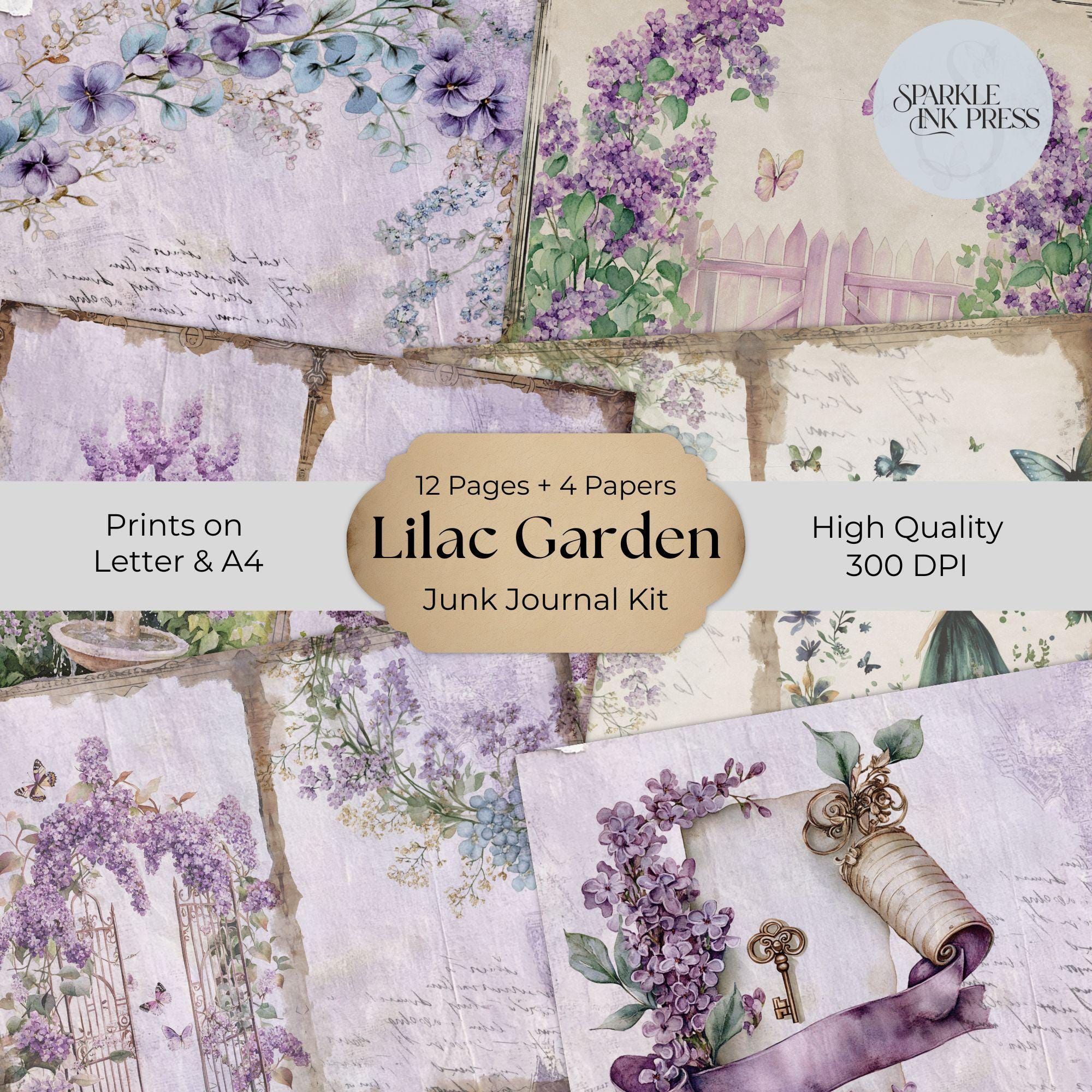 Lilac Secret Garden Junk Journal Kit, Lavender Garden Journal Page ...