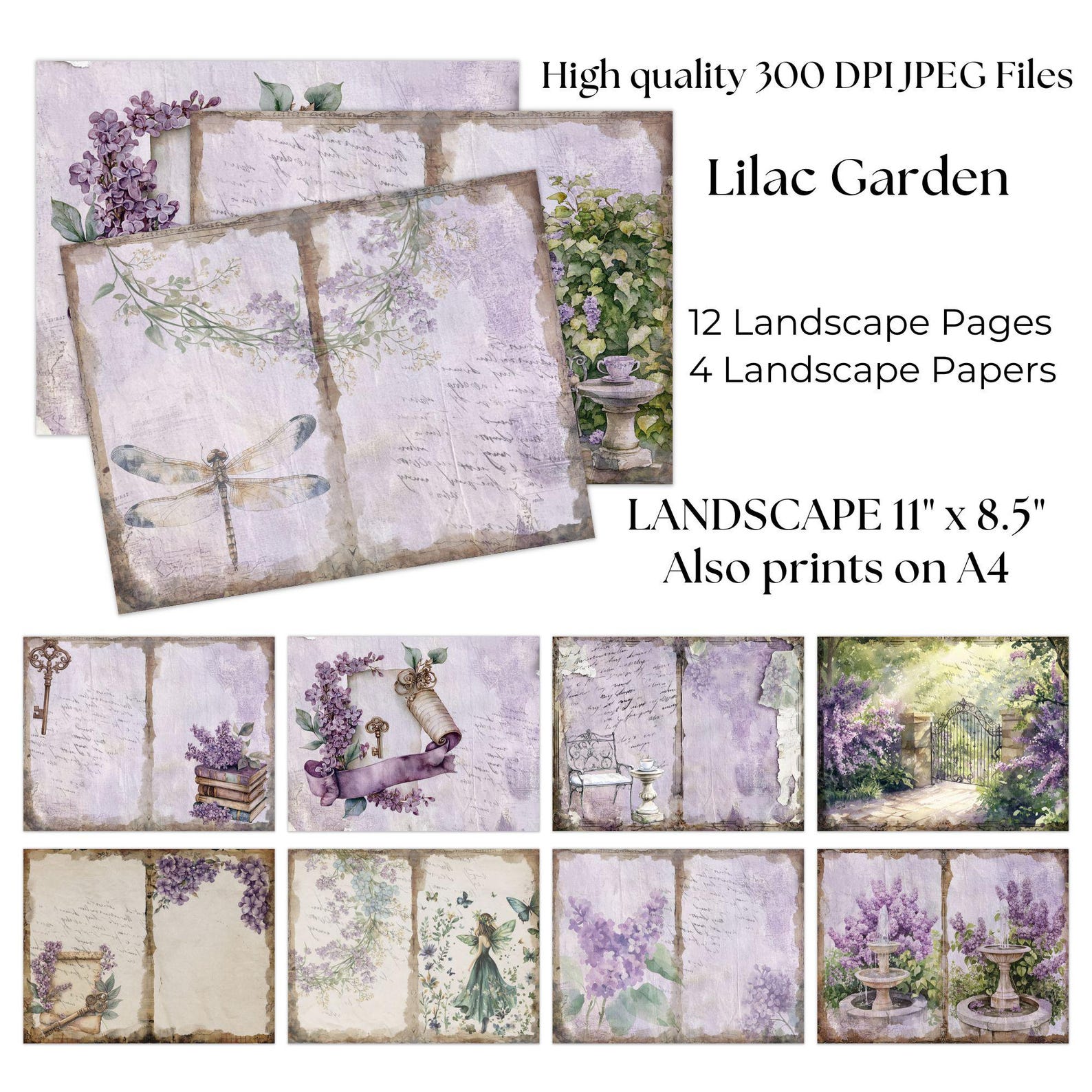 Lilac Secret Garden Junk Journal Kit, Lavender Garden Journal Page ...