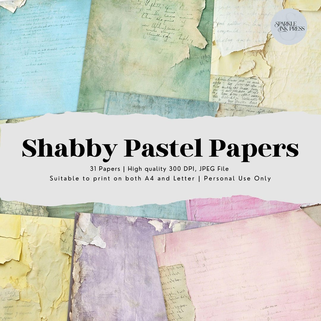Scrabby Pastel Junk Journal Filler Paper Kit in Pink Blue Purple Yellow ...