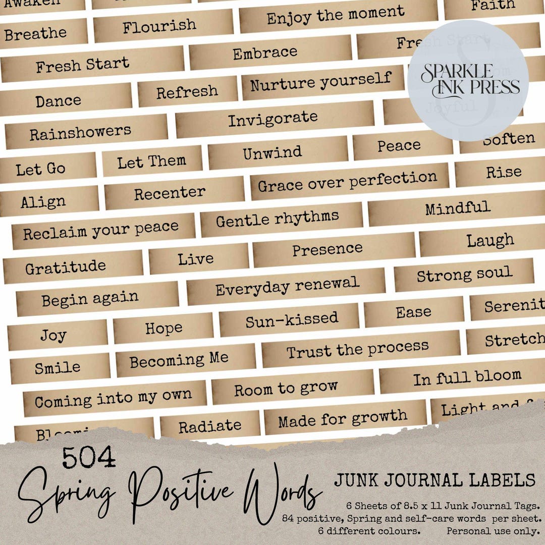Positive Words Junk Journal Labels Printable,vintage Tags With ...