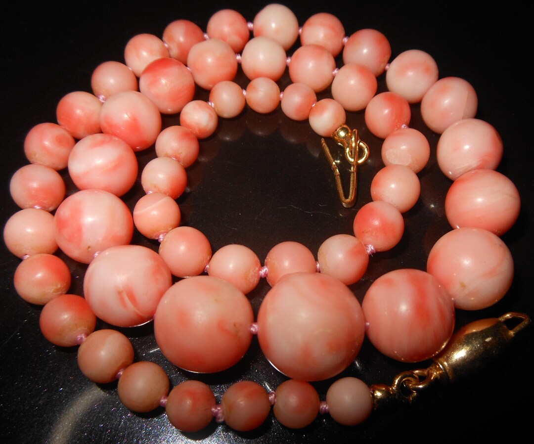 Elegante Collana Sfere Corallo Rosa Giapponese Chiusura Argento Dorato ...