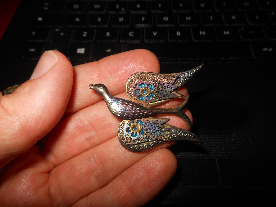 Fine Medieval Style Dove Bird - Iridised Enamelled Brooch - Etsy