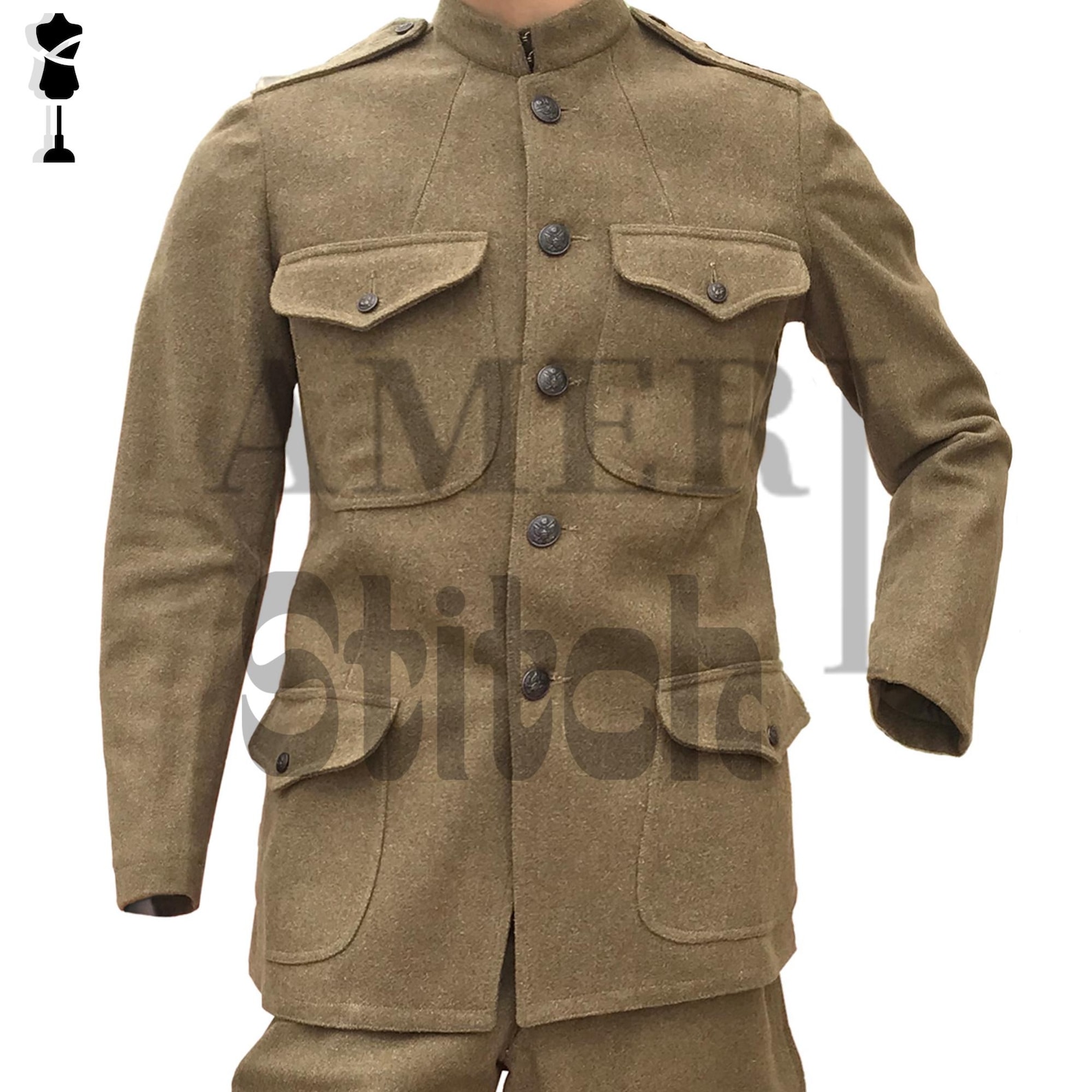 US Army M1917 Service Uniform, Military Tunic Jacket, 1917 Army Service ...