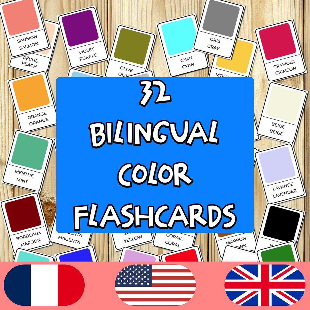 32 Bilingual Color Flashcards for Kids | French-english Educational ...