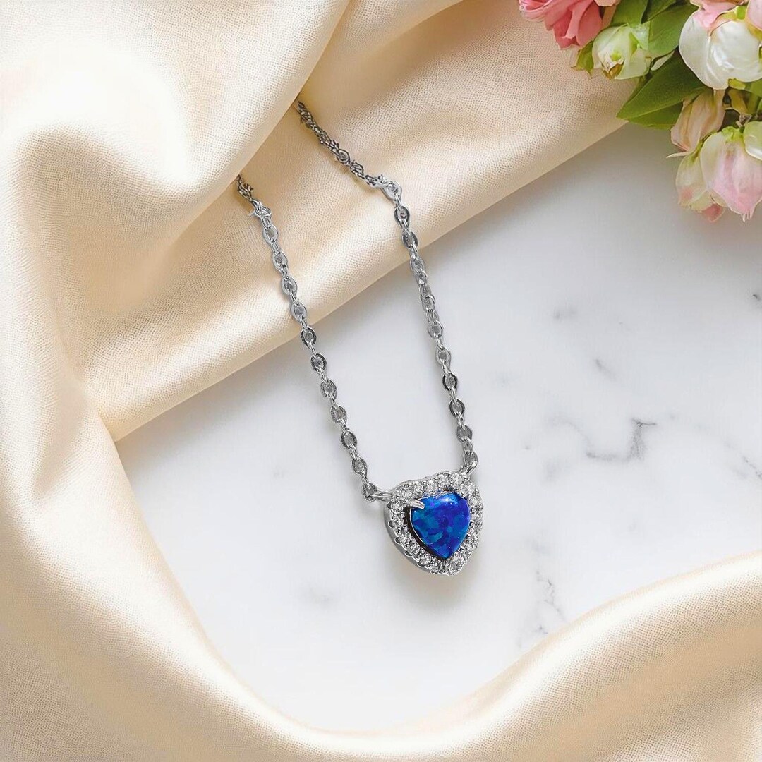 Heart-shaped Blue Crystal Necklace • 925 Sterling Silver Pendant ...