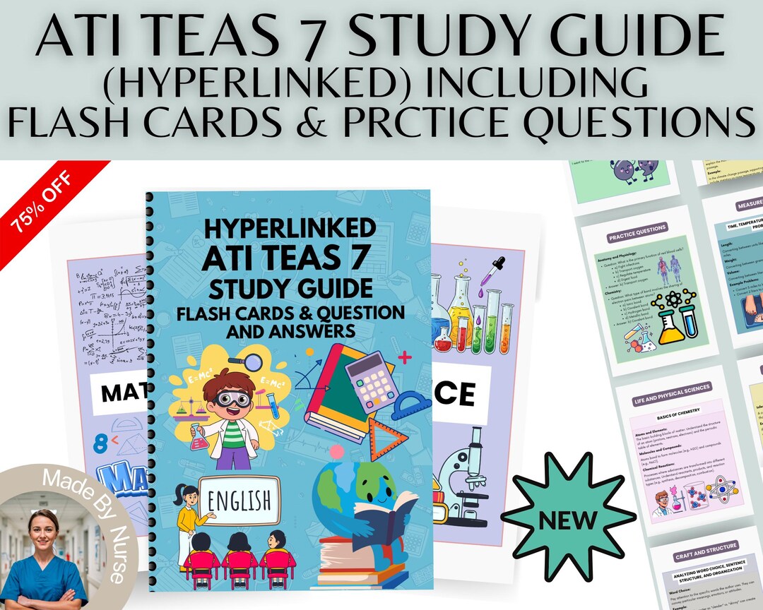 ATI TEAS 7 Study Guide: Nursing Exam Prep, Flashcards (digital Download ...