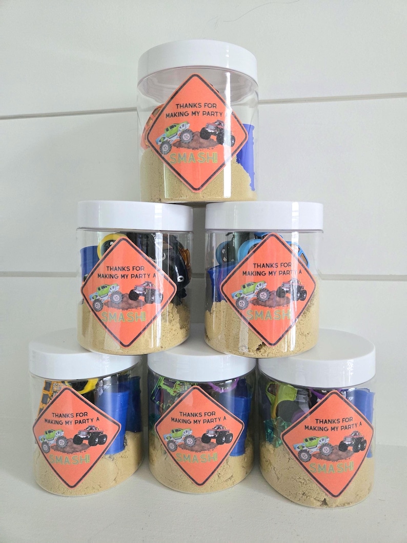 Monster Truck Birthday Party Favor Kit – Sensory Sand, Toy Truck & Gems ...