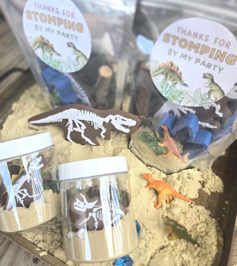 Dino Dig Sensory Kit, Dinosaur Party Favor, Fossil Sand Jar - Etsy