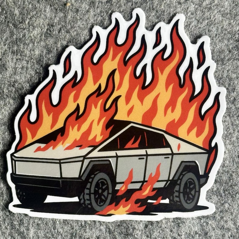 Tesla Cybertruck in Flames Sticker - 3" X 3" - High Quality Vinyl ...