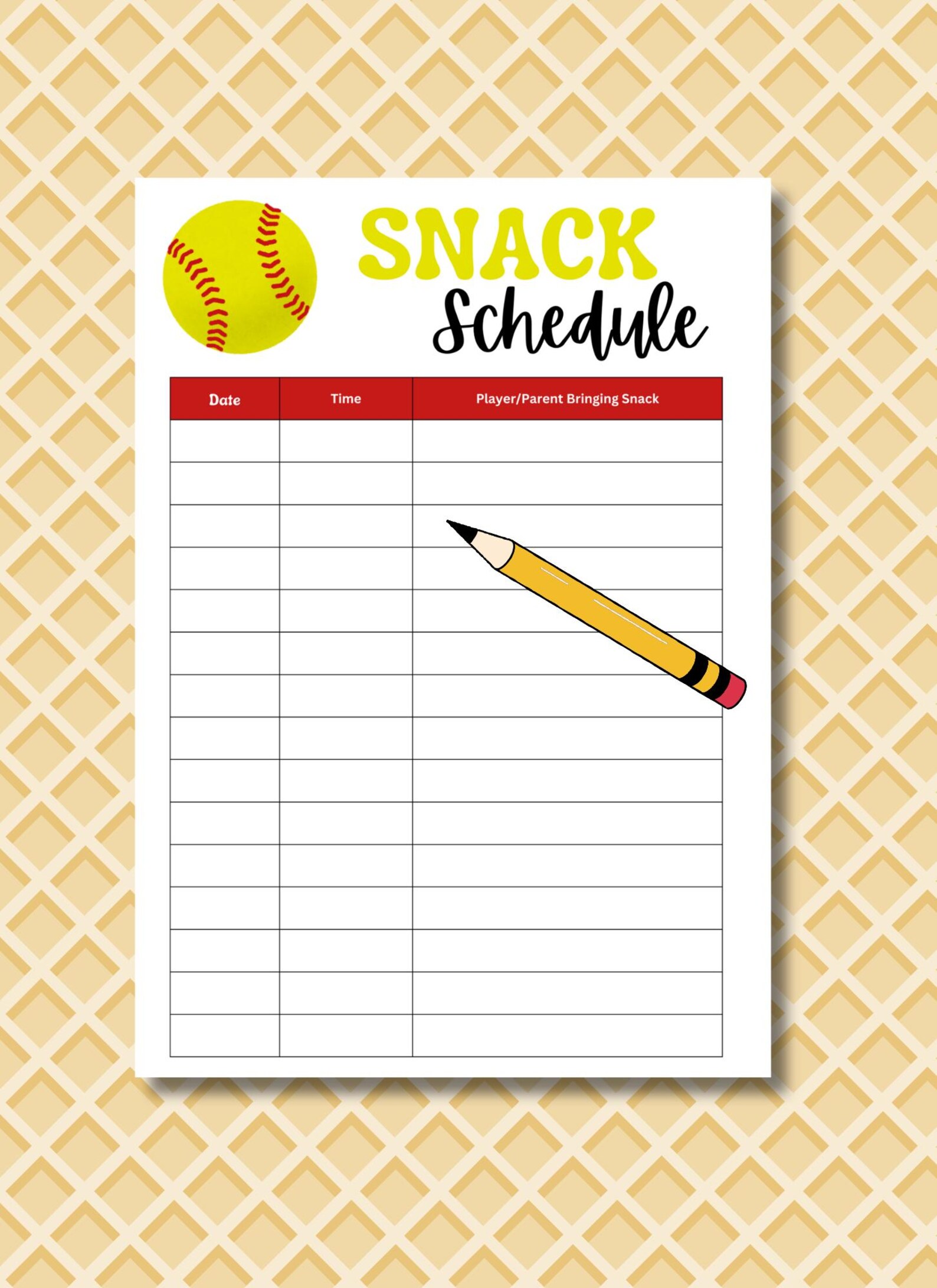 Softball Snack Schedule 8.5x11, Youth Snack Schedule, Recreational ...