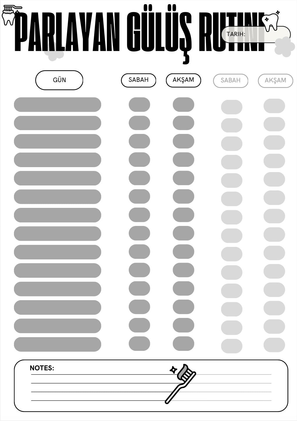 Printable Tooth Brushing Chart for Kids | Daily Dental Care Routine ...