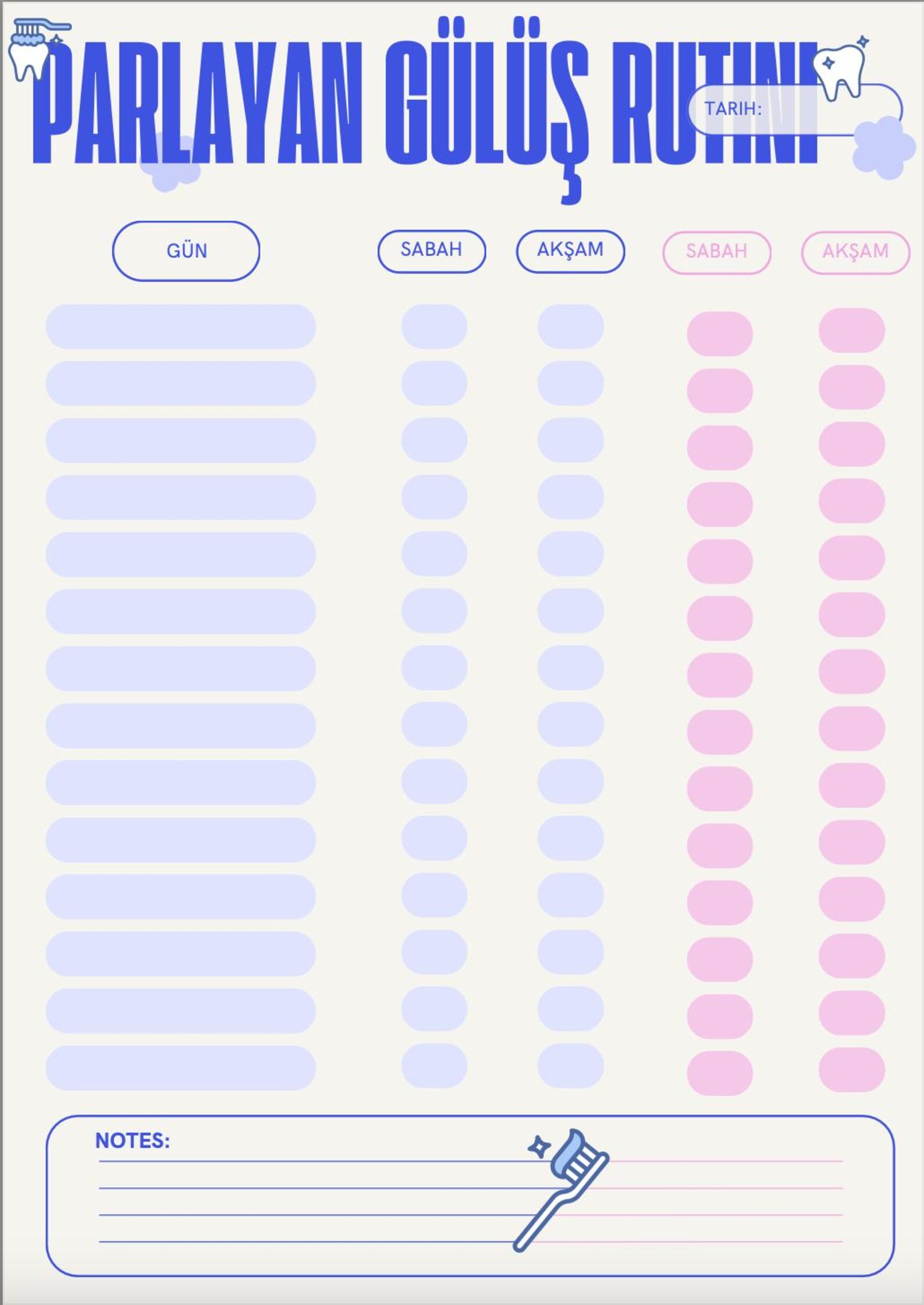 Printable Tooth Brushing Chart for Kids | Daily Dental Care Routine ...