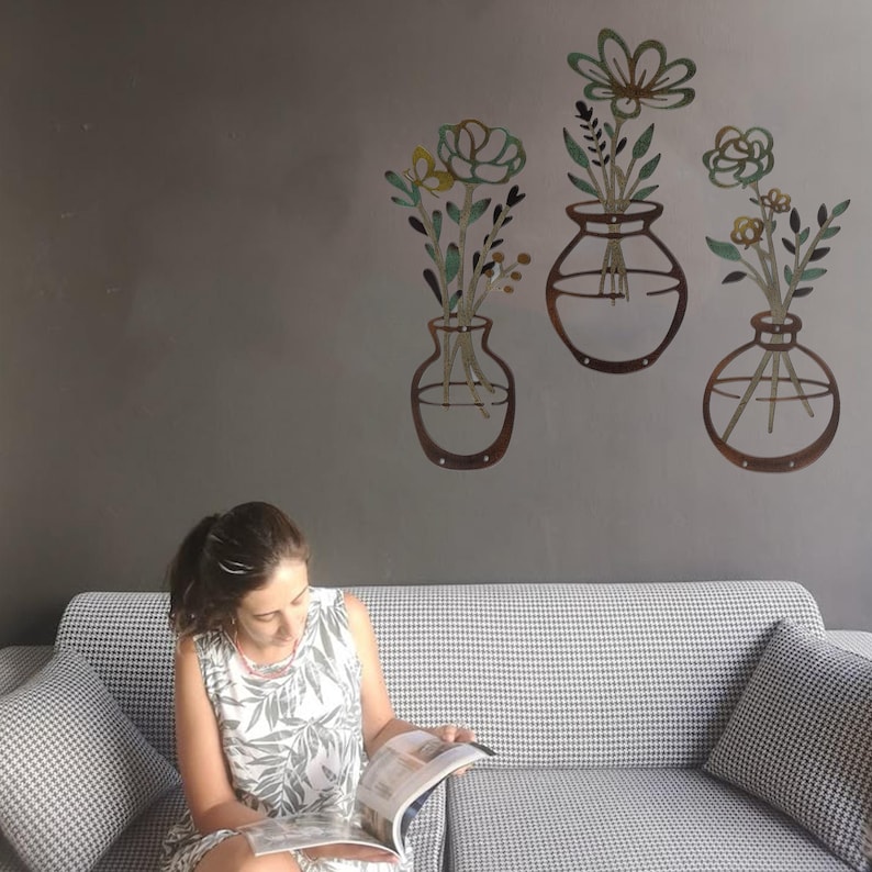 Rustic Metal Flower Wall Art: Boho Minimalist Home Decor - Etsy