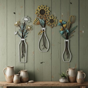 Rustic Metal Flower Wall Art: Boho Minimalist Home Decor - Etsy