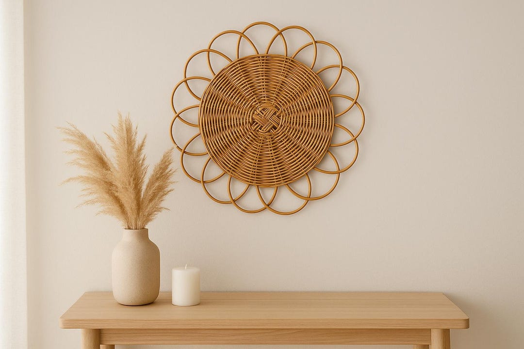 Handwoven Rattan Sunflower Wall Decor | Boho Home Art - Etsy