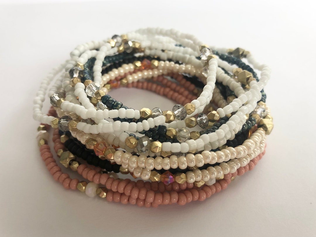Simple Minimalist Beaded Boho Single Bracelets - Stretchy Jewelled ...