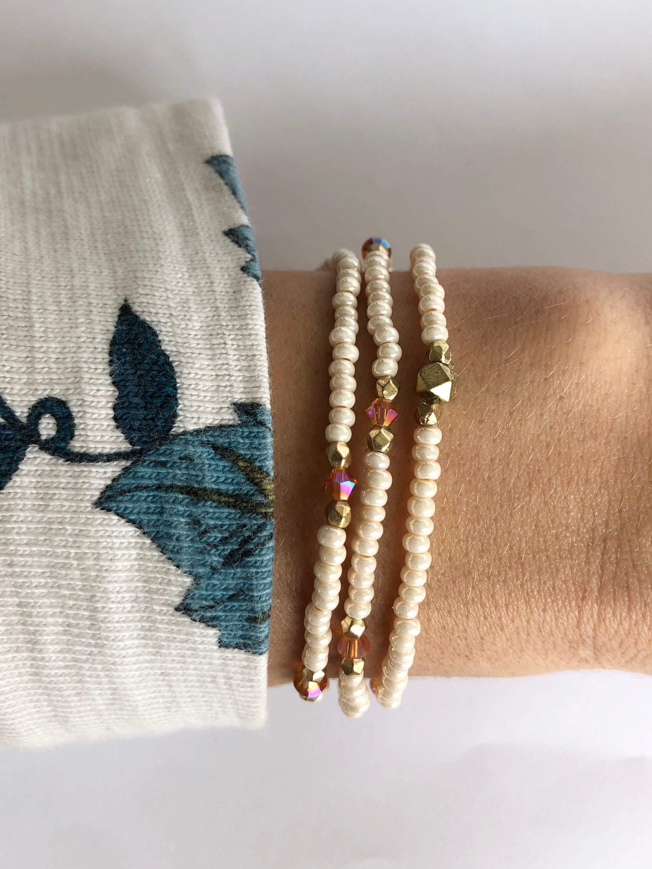 Simple Minimalist Beaded Boho Single Bracelets Stretchy Jewelled ...