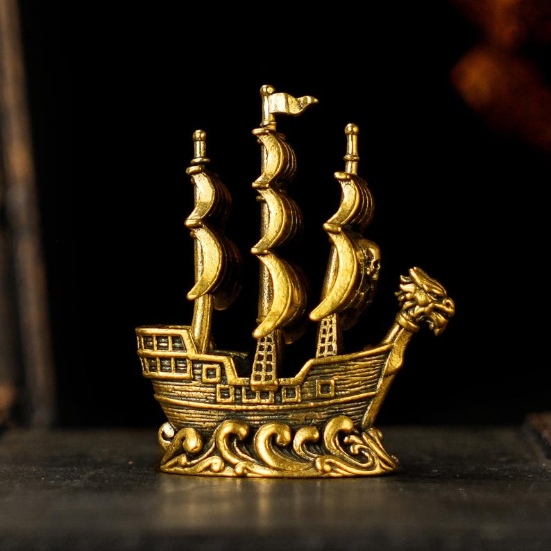 Brass Pirate Ship Figurine – Nautical Decor for Home or Office - Etsy