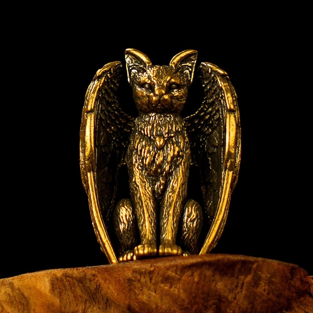 Solid Brass Winged Cat Figurine – Angelic Fantasy Sculpture - Etsy