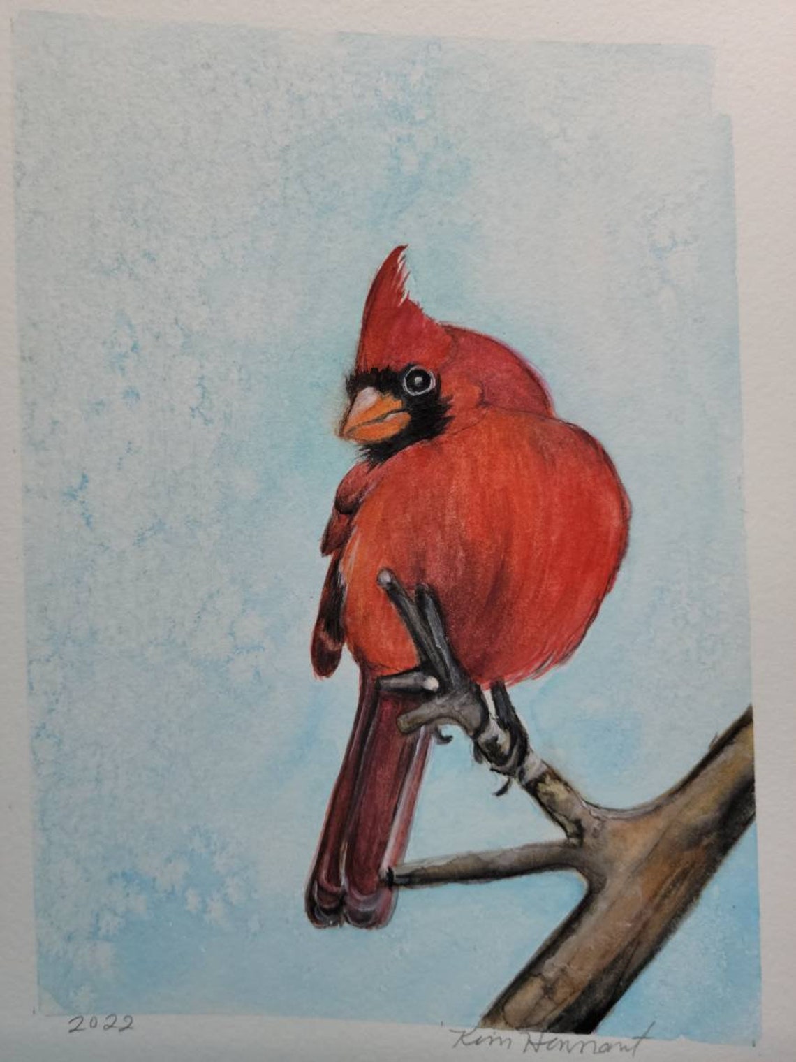 Original Cardinal on a Branch Watercolor Painting, Bird Art, Red ...