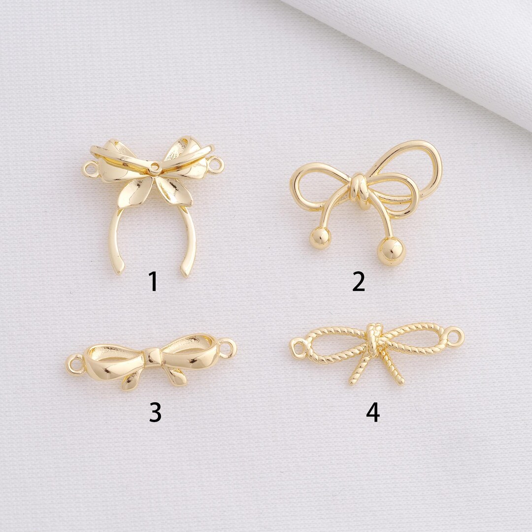 1 Pcs Gold Bow Connector,18k Gold Filled Bow Connector,diy Jewelry ...
