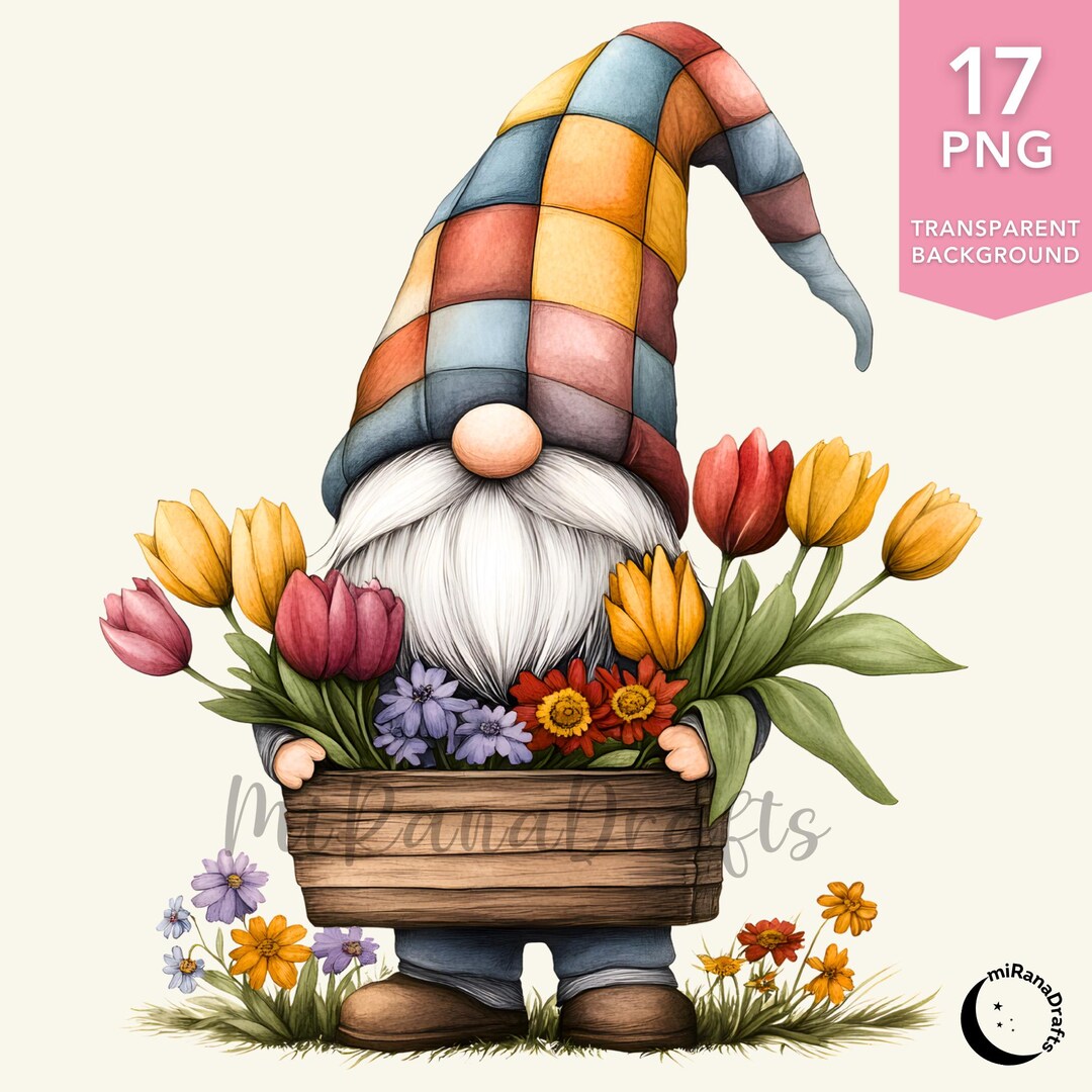 Spring Gnome Clipart, Spring Gnome PNG, Gnome Clipart, Patchwork Gnome ...