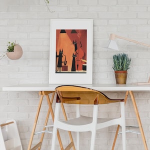 Cool Cats Jazz Print | Retro Black Cat Band Illustration With Saxophone ...