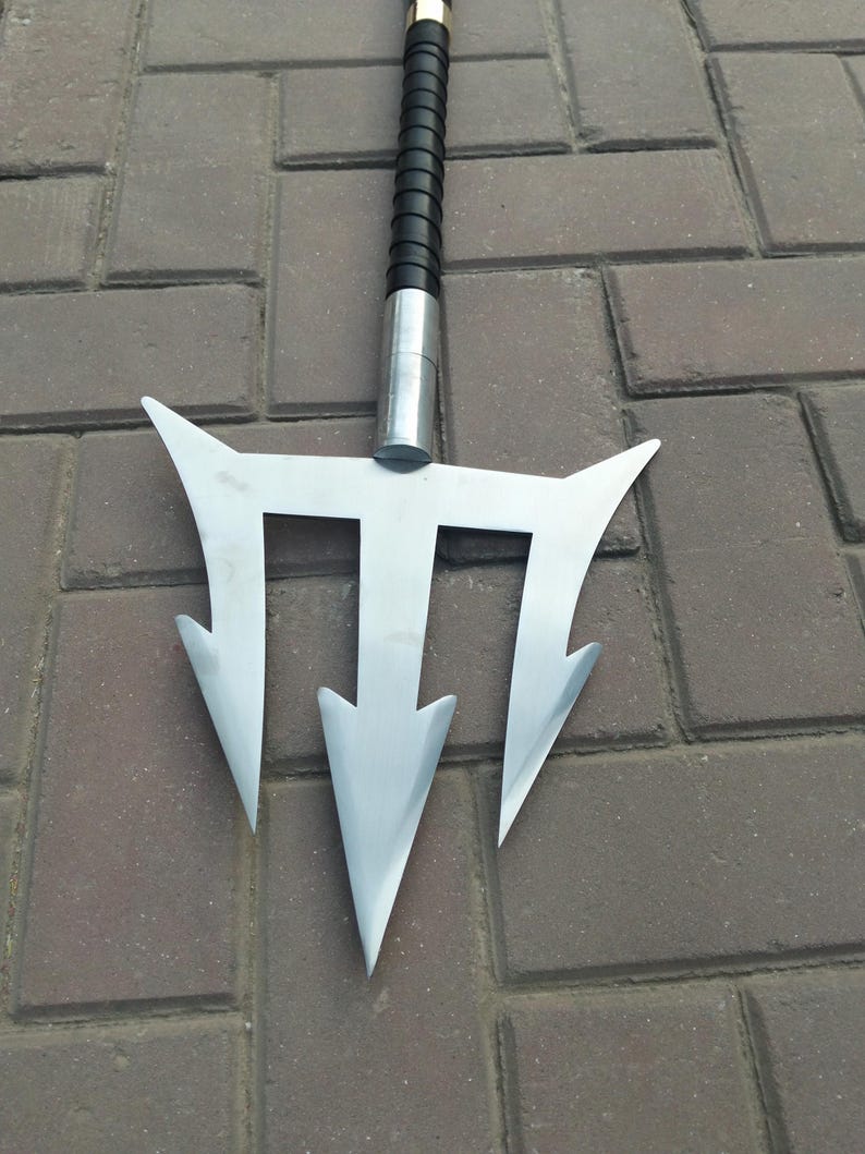 Handmade Ocean King Trident Replica – Forged 3 Prong Prop, Leather Wrap ...