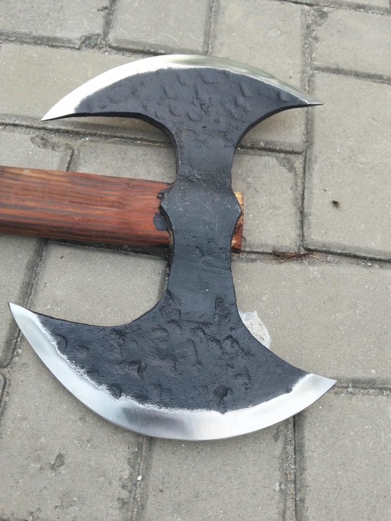 Handmade Double Face Axe With Leather Sheath - Medieval Survival ...
