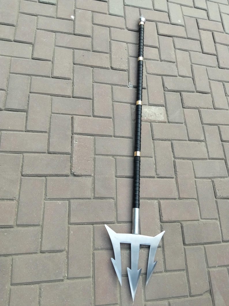 Handmade Ocean King Trident Replica – Forged 3 Prong Prop, Leather Wrap ...