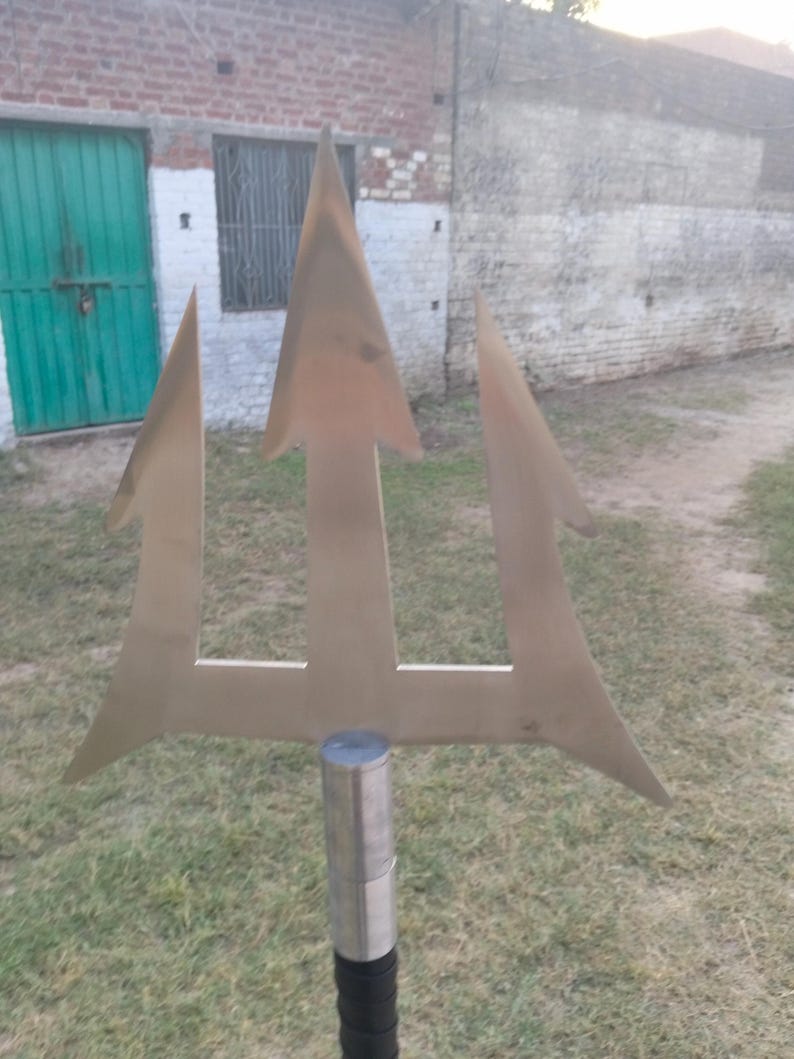 Handmade Ocean King Trident Replica – Forged 3 Prong Prop, Leather Wrap ...