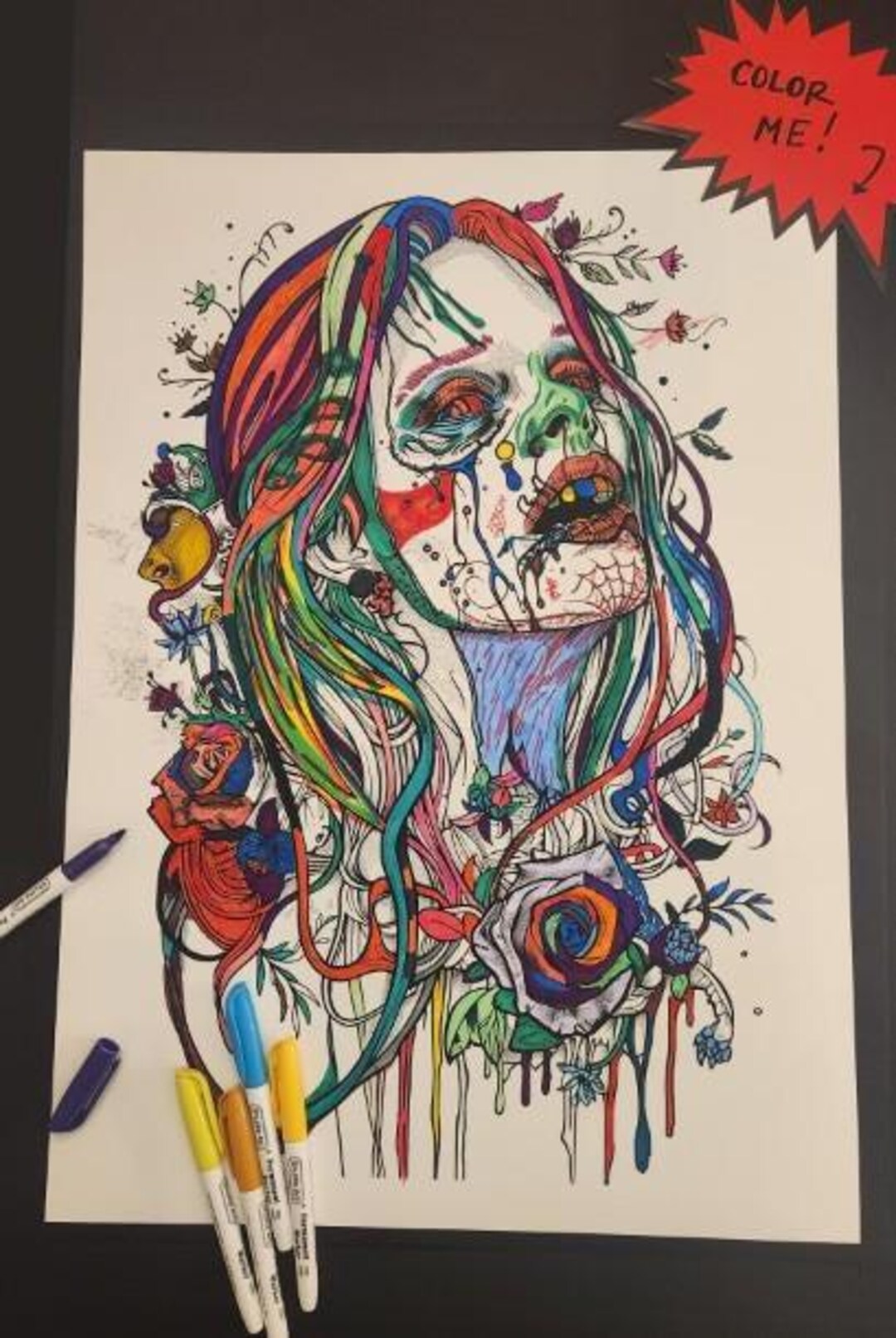 Original Zombie Girl Art Coloring Page, Large Party Size - Upstream Lion - Etsy