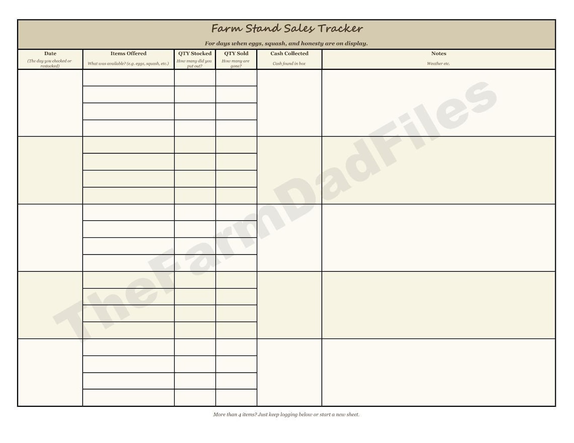 Rustic Farm Stand Sales Tracker | Printable PDF | Honor System Log ...