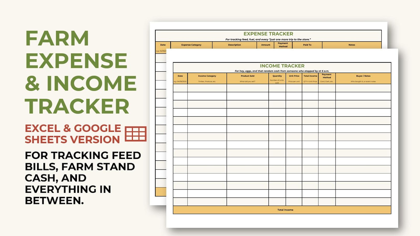 Digital Farm Income & Expense Tracker | Excel + Google Sheets ...