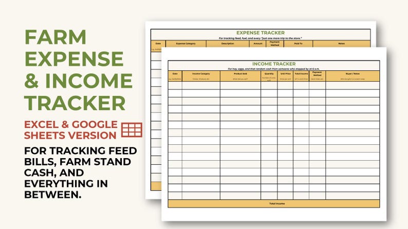 Digital Farm Income & Expense Tracker | Excel + Google Sheets ...