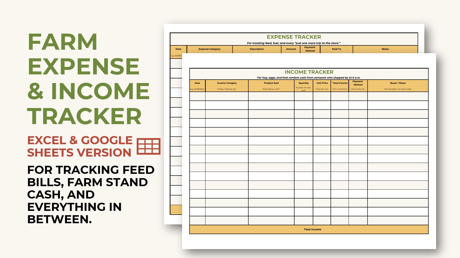 Digital Farm Income & Expense Tracker | Excel + Google Sheets ...