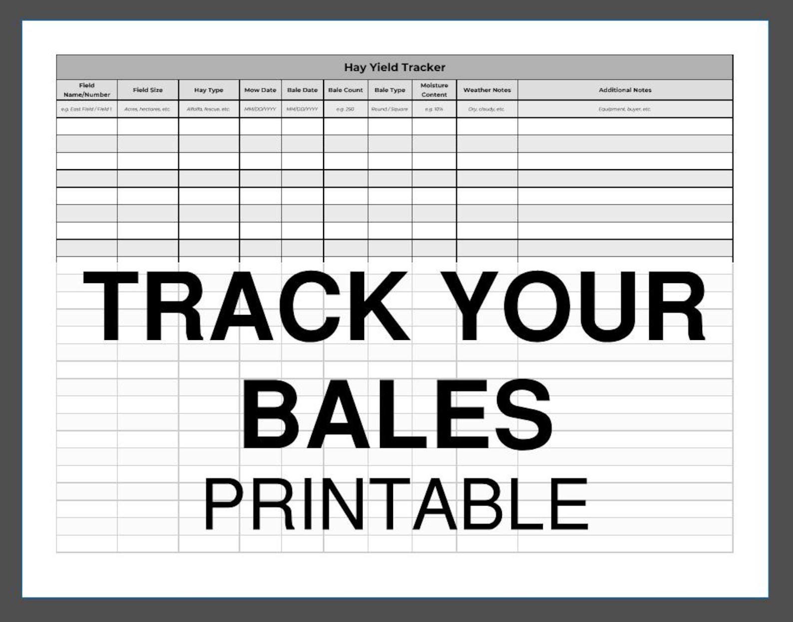 Hay Yield Tracker V1 – Printable PDF for Small Farms and Hay Producers ...