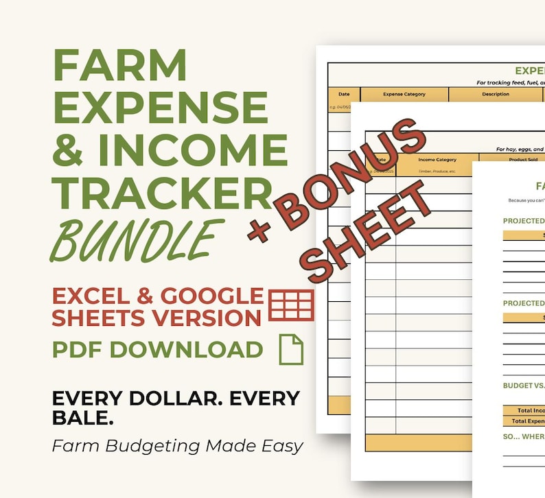Farm Income and Expense Tracker Bundle – PDF + Spreadsheet With Bonus ...