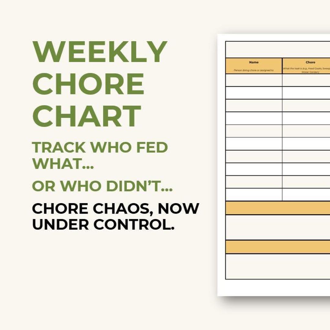 Farm Chore Chart – Printable Weekly Chore Tracker for Families, Kids ...