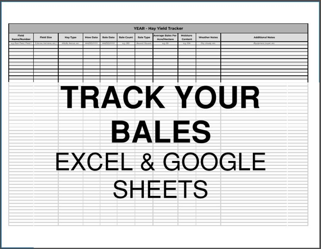 Hay Yield Tracker Spreadsheet – Excel & Google Sheets Log for Hay Bales ...