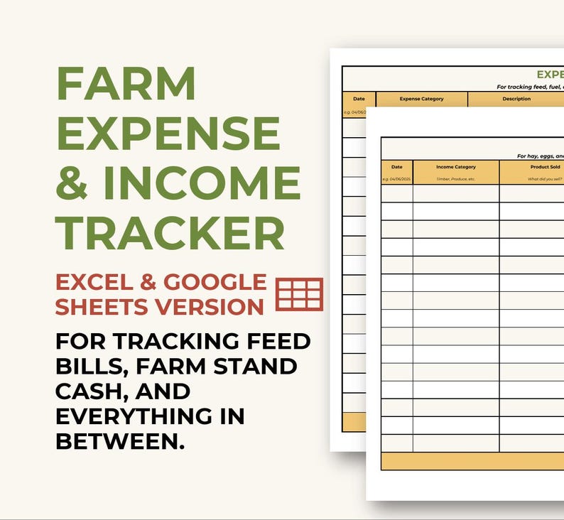 Farm Income & Expense Tracker – Small Farm Budget Spreadsheet | Excel ...