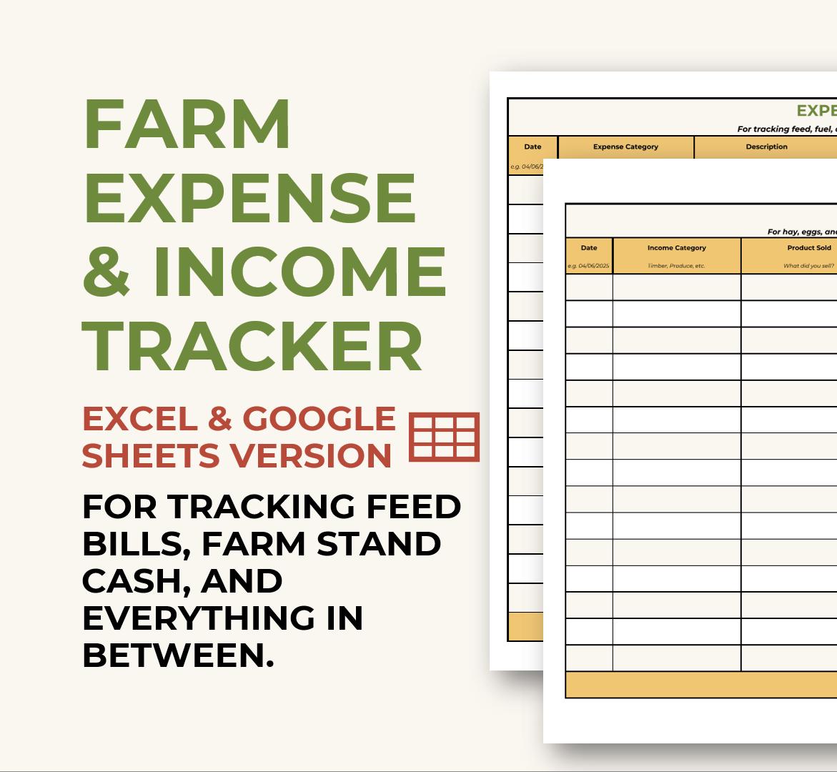 Digital Farm Income & Expense Tracker | Excel + Google Sheets ...
