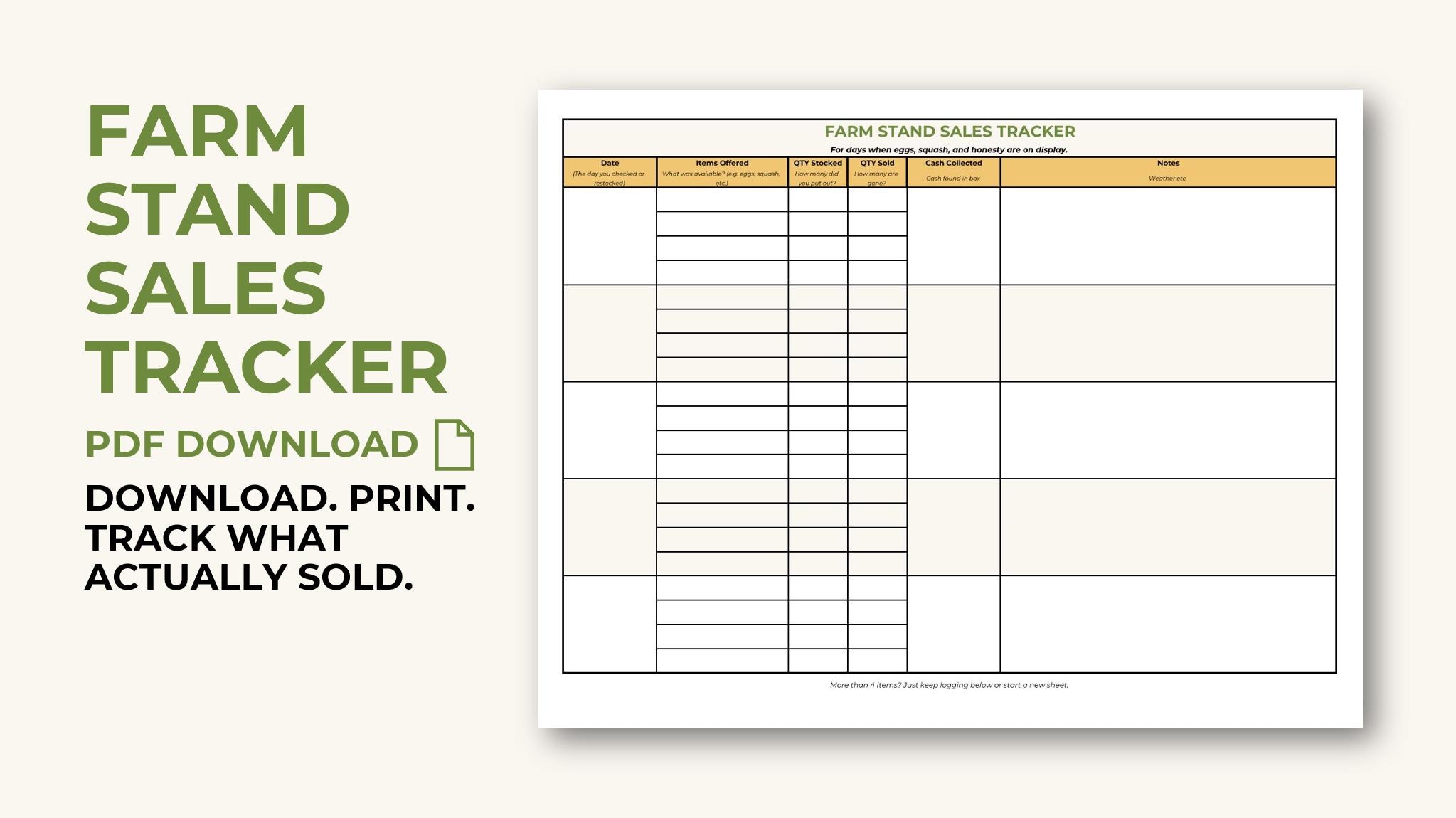Farm Stand Sales Tracker – Printable Log Sheet for Roadside Farm Stands ...