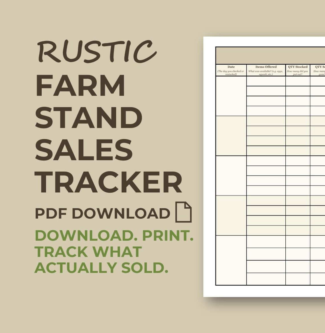 Rustic Farm Stand Sales Tracker | Printable PDF | Honor System Log ...