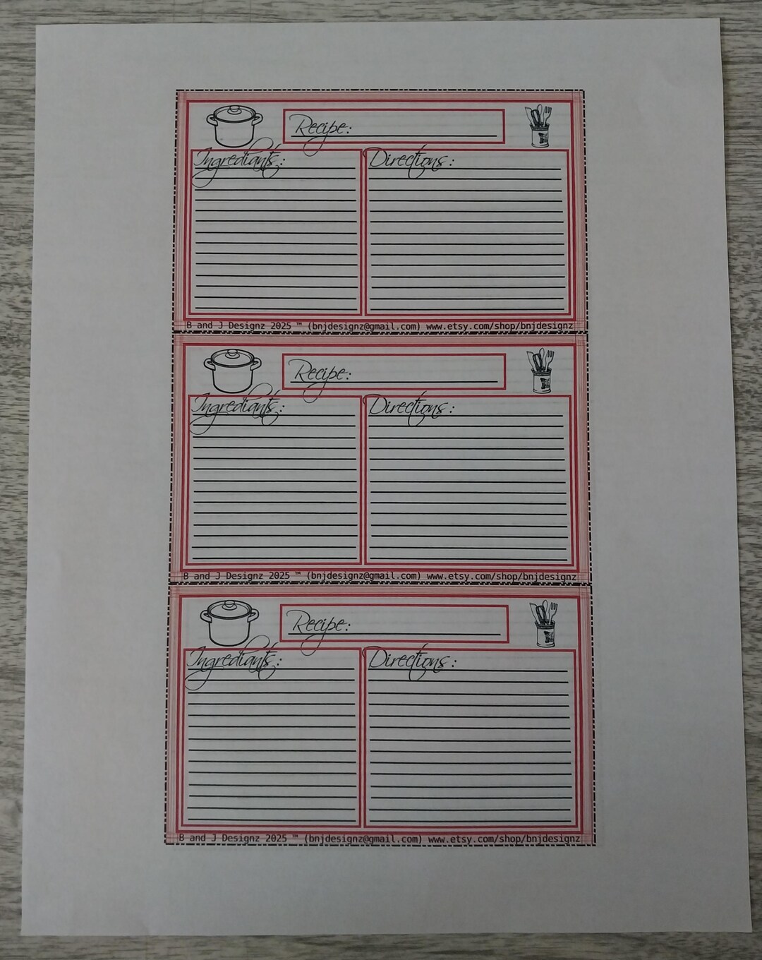 Printable Recipe Cards – 3x5, 4x6, 5x7 Sizes | Front & Back Design ...