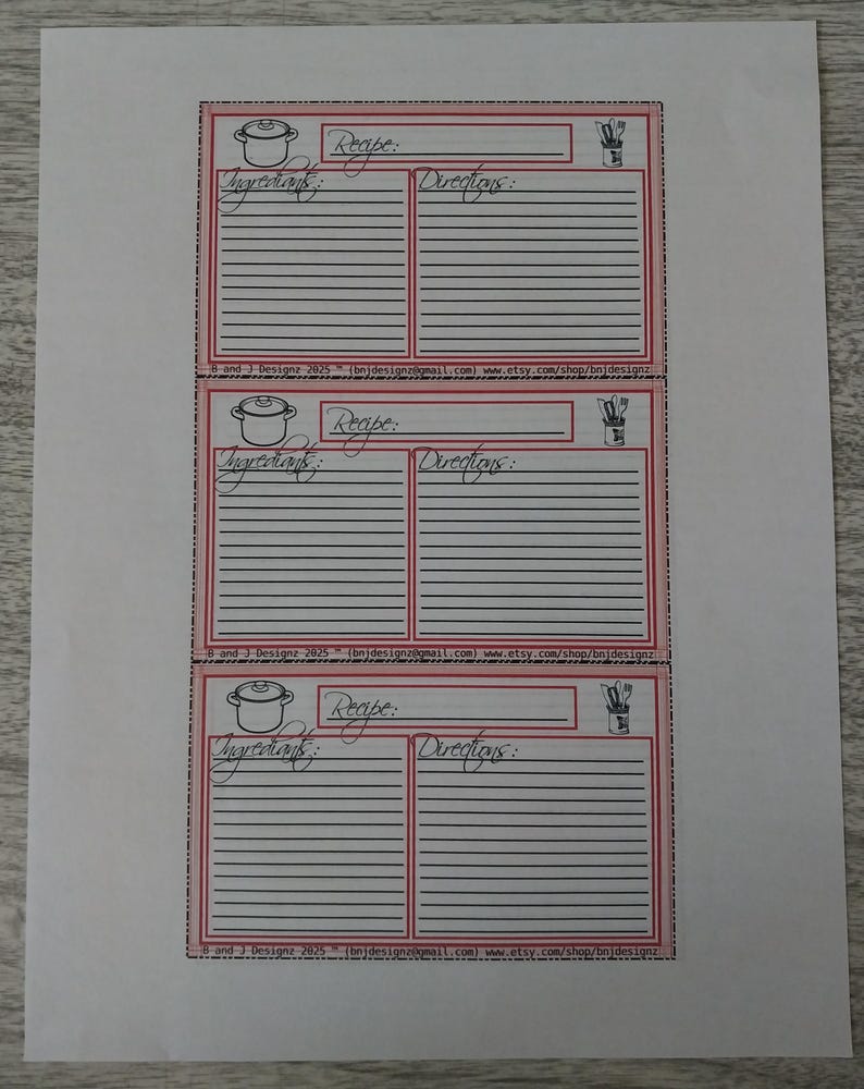Printable Recipe Cards – 3x5, 4x6, 5x7 Sizes | Front & Back Design ...
