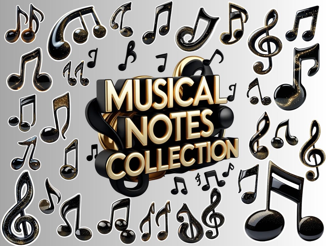 Black & Gold Musical Note Stickers: 60-piece Music Decal Set - Etsy